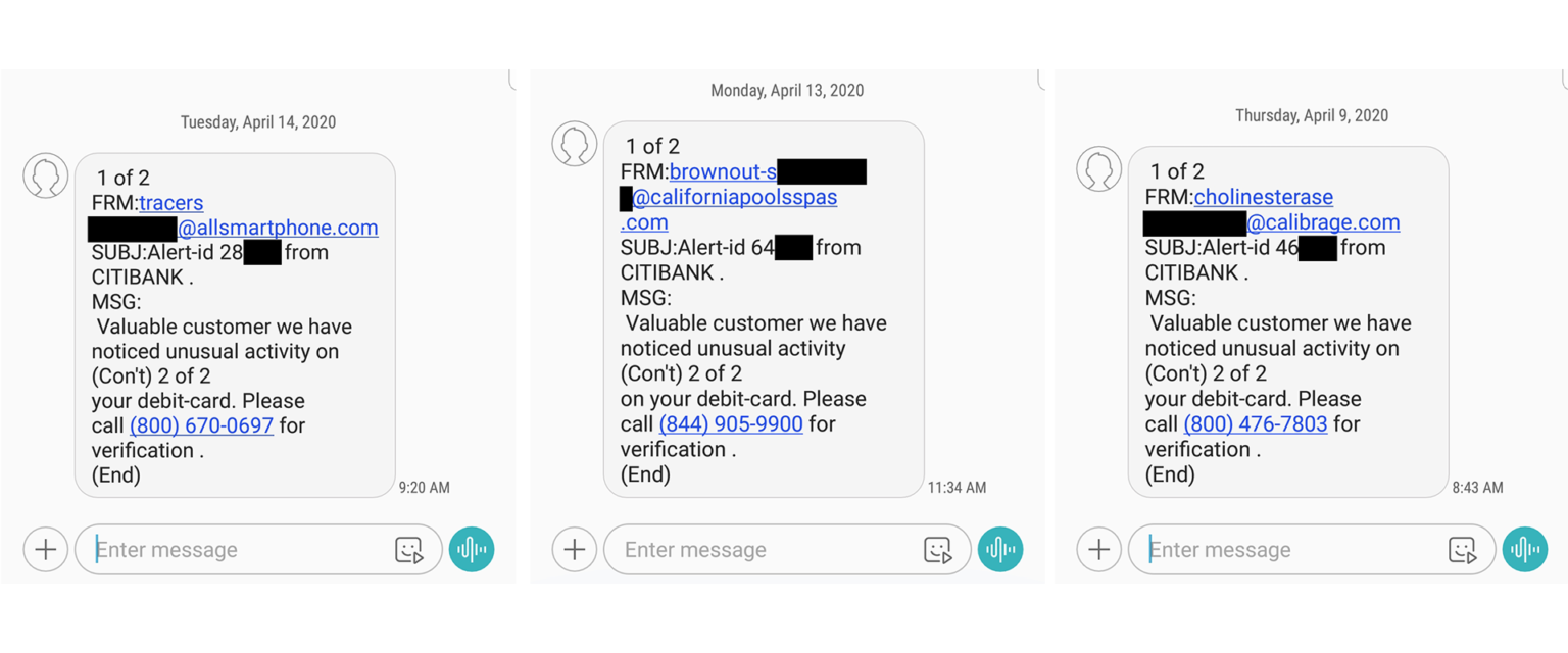 Citibank and Other Bank Scam Text Messages » Blog: Security, FAQs ...
